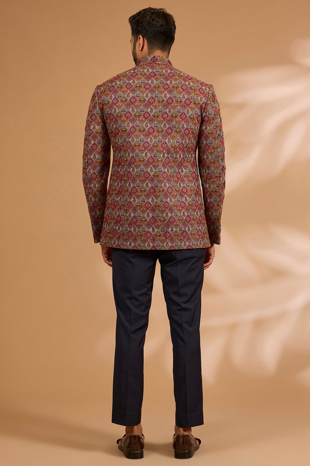 Navy Blue Silk & Wool Blend Groom Bandhgala Set by Qbik Men at Pernia's Pop Up Shop 2025