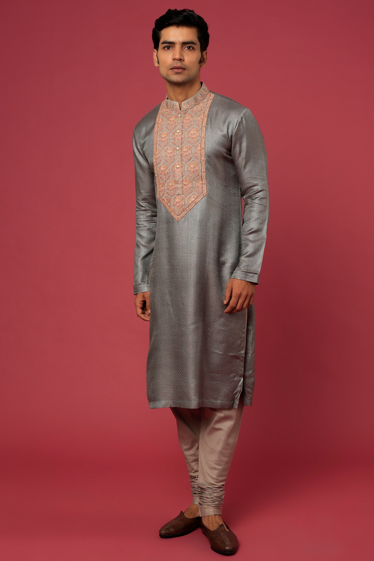 Grey Matka Cotton Kurta Set by Qbik Men at Pernia's Pop Up Shop 2024