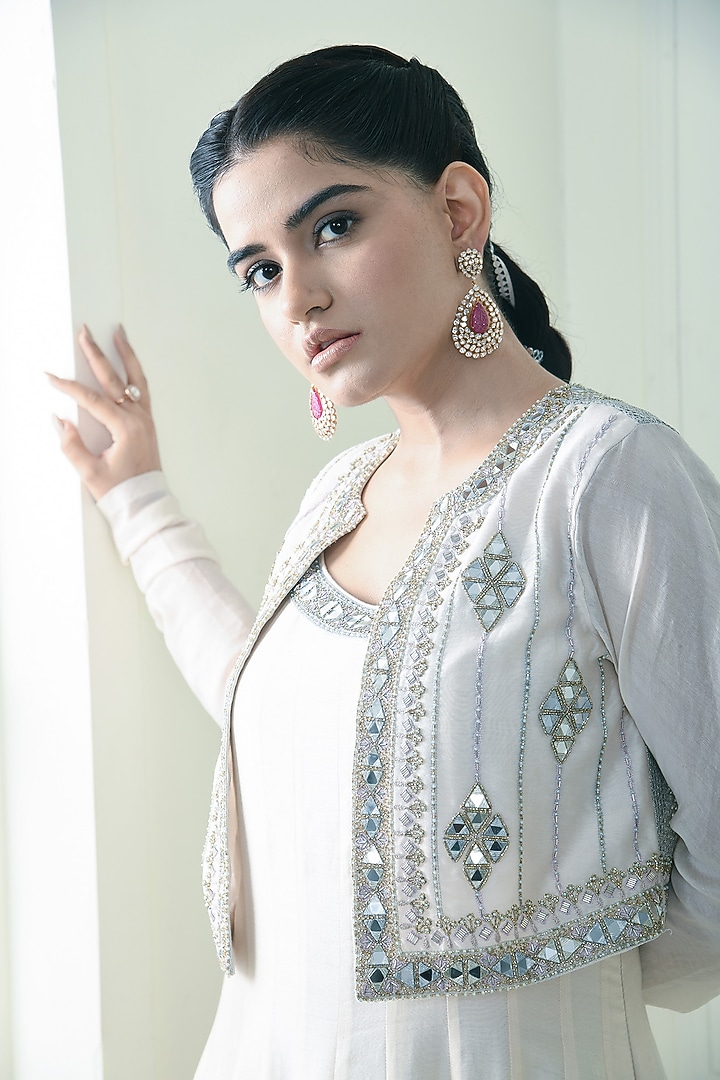 Ecru Chanderi Anarkali Set Design by Q by Sonia Baderia at Pernia's Pop ...