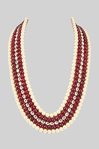 White & Red Onyx Stone Mala by Qbik Men at Pernia's Pop Up Shop 2025