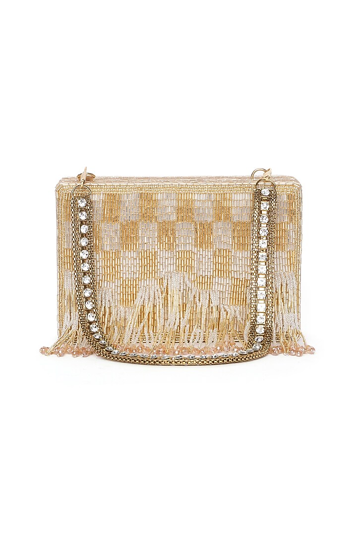 Gold & Silver Raw Silk Embellished Clutch by Quirky Tales at Pernia's ...