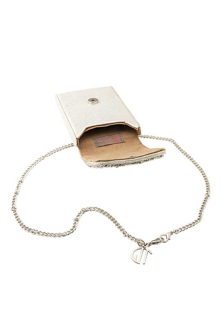 Silver Metallic Hand Embroidered Mobile Bag Design by Quirky Tales at ...