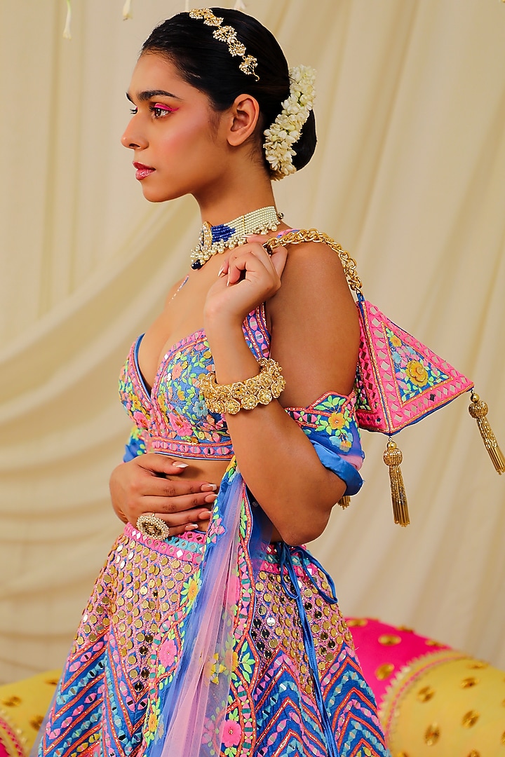 Dark Blue Embroidered Bridal Lehenga Set by Rajbinder Chaha at Pernia's ...