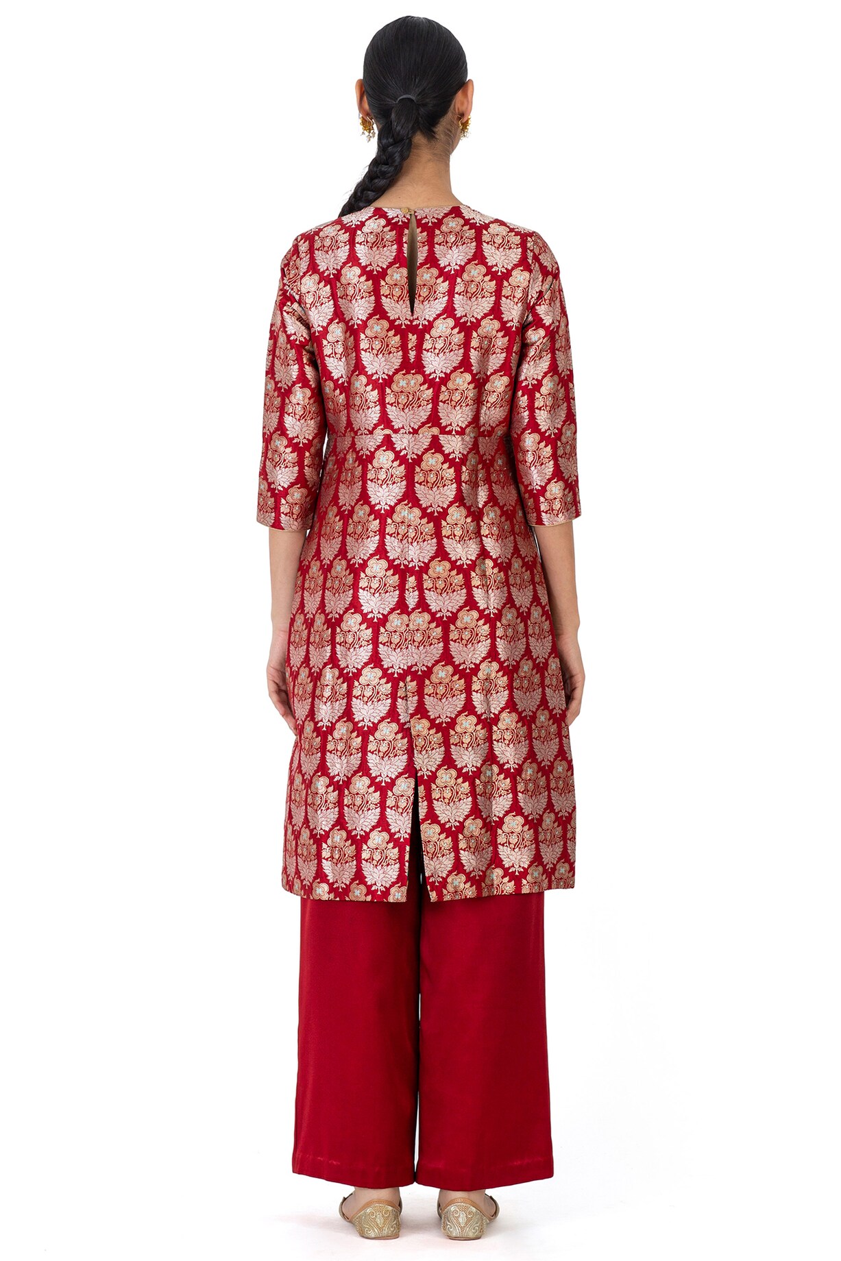 Red Silk Brocade Kurta Set by Raw Mango at Pernia's Pop Up Shop 2024