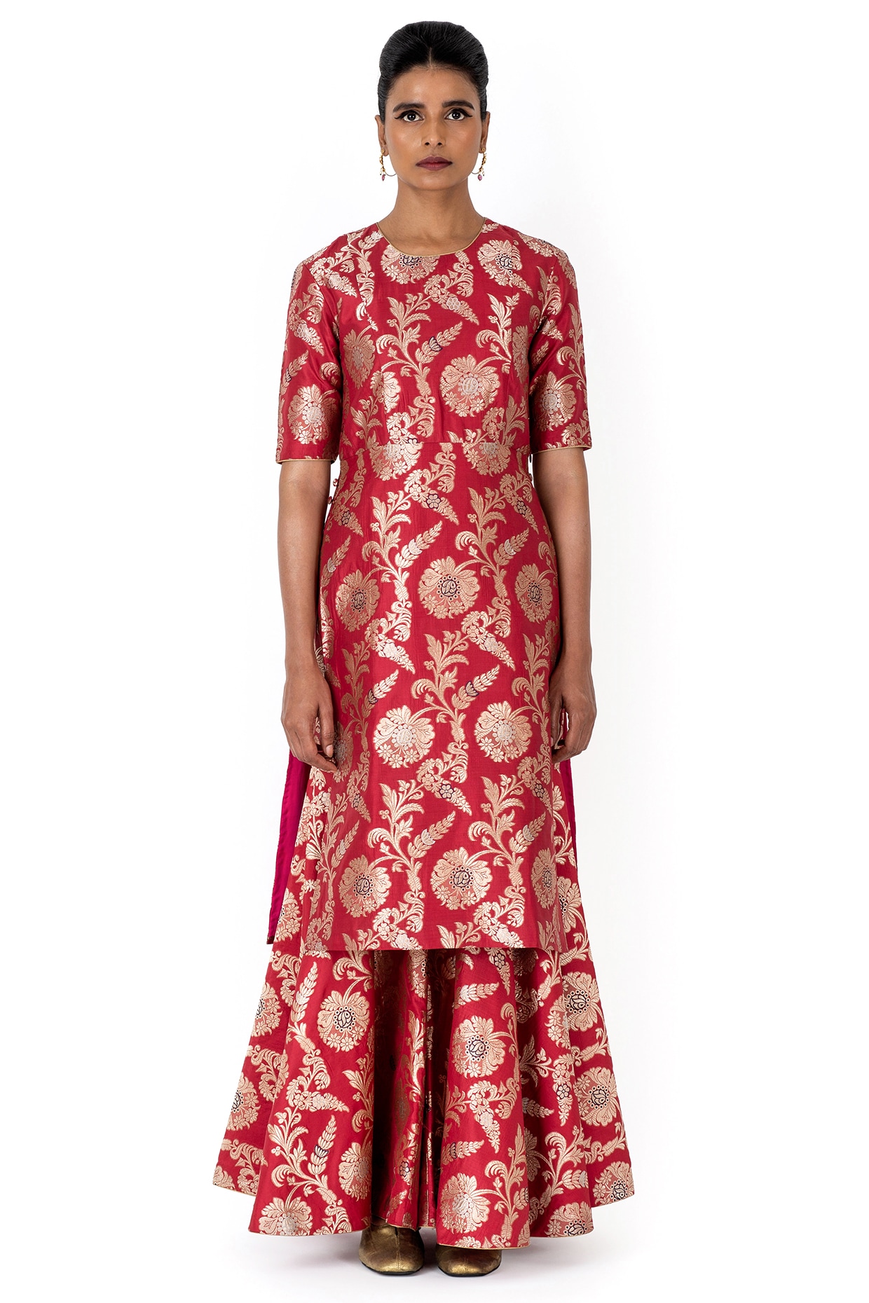 Red Varanasi Silk Brocade Sharara Set by Raw Mango at Pernia's Pop Up ...