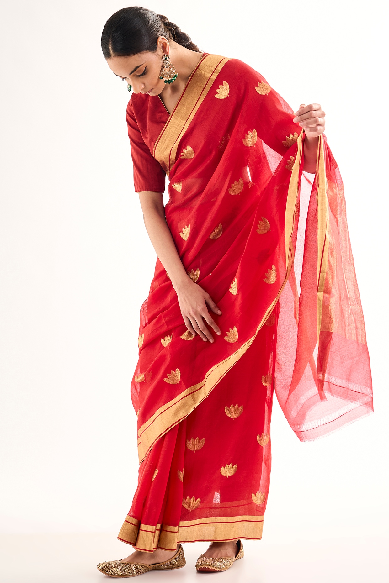 Red Chanderi Silk Floral Boota Saree by Raw Mango at Pernia's Pop Up ...