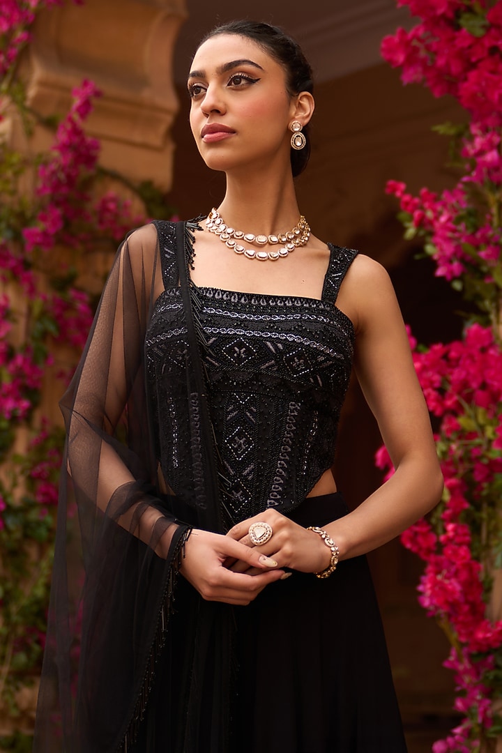 Black Georgette Paneled Sharara Set by Reeti Arneja at Pernia's Pop Up ...
