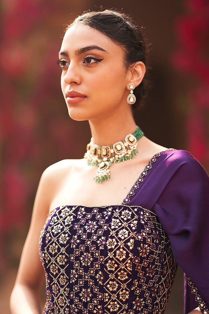 Purple Modal Satin Draped Saree Set Design by Reeti Arneja at Pernia's ...