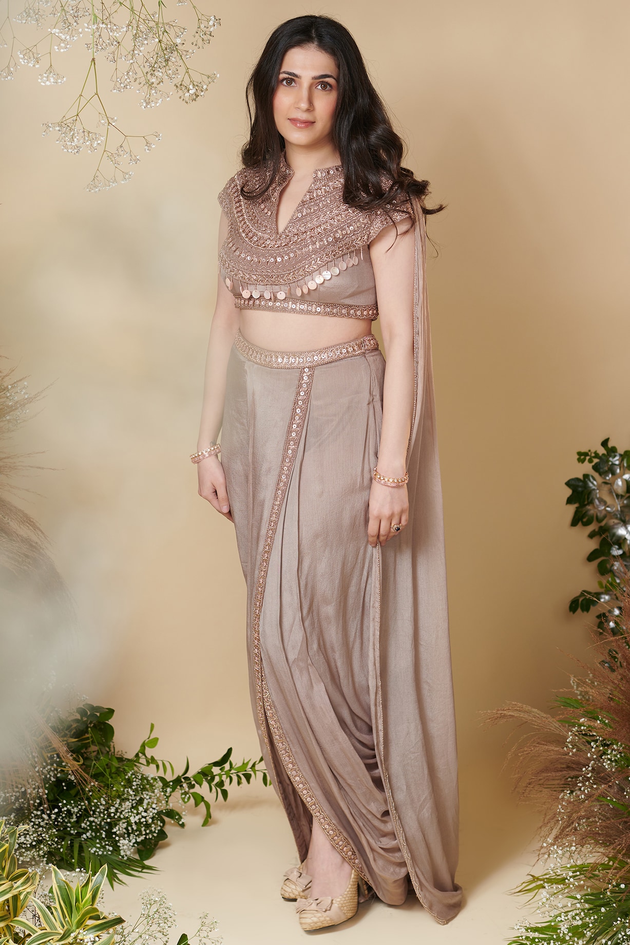 Rose Brown Chinon Dhoti Set by Reeti Arneja at Pernia's Pop Up Shop 2025
