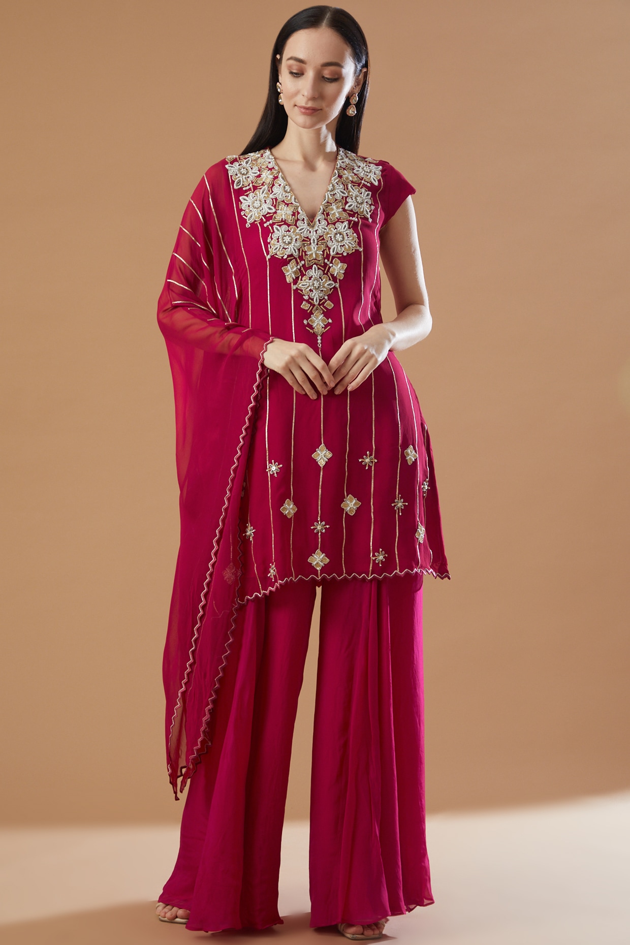 Red Georgette Sharara Set by Reeti Arneja at Pernia's Pop Up Shop 2025