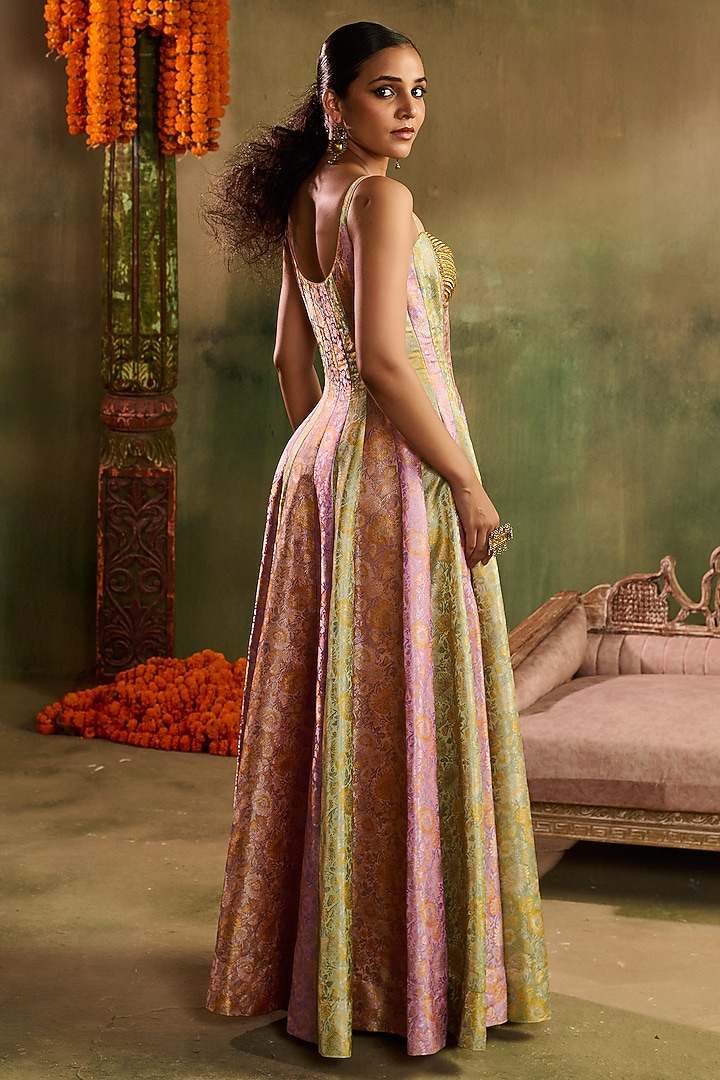 Multi-Colored Banarasi Silk Kalidar Party Wear Gown by Reeti Arneja at ...