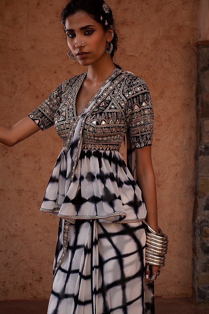 Black Pre-Stitched Saree Set by Reeti Arneja at Pernia's Pop Up Shop 2025