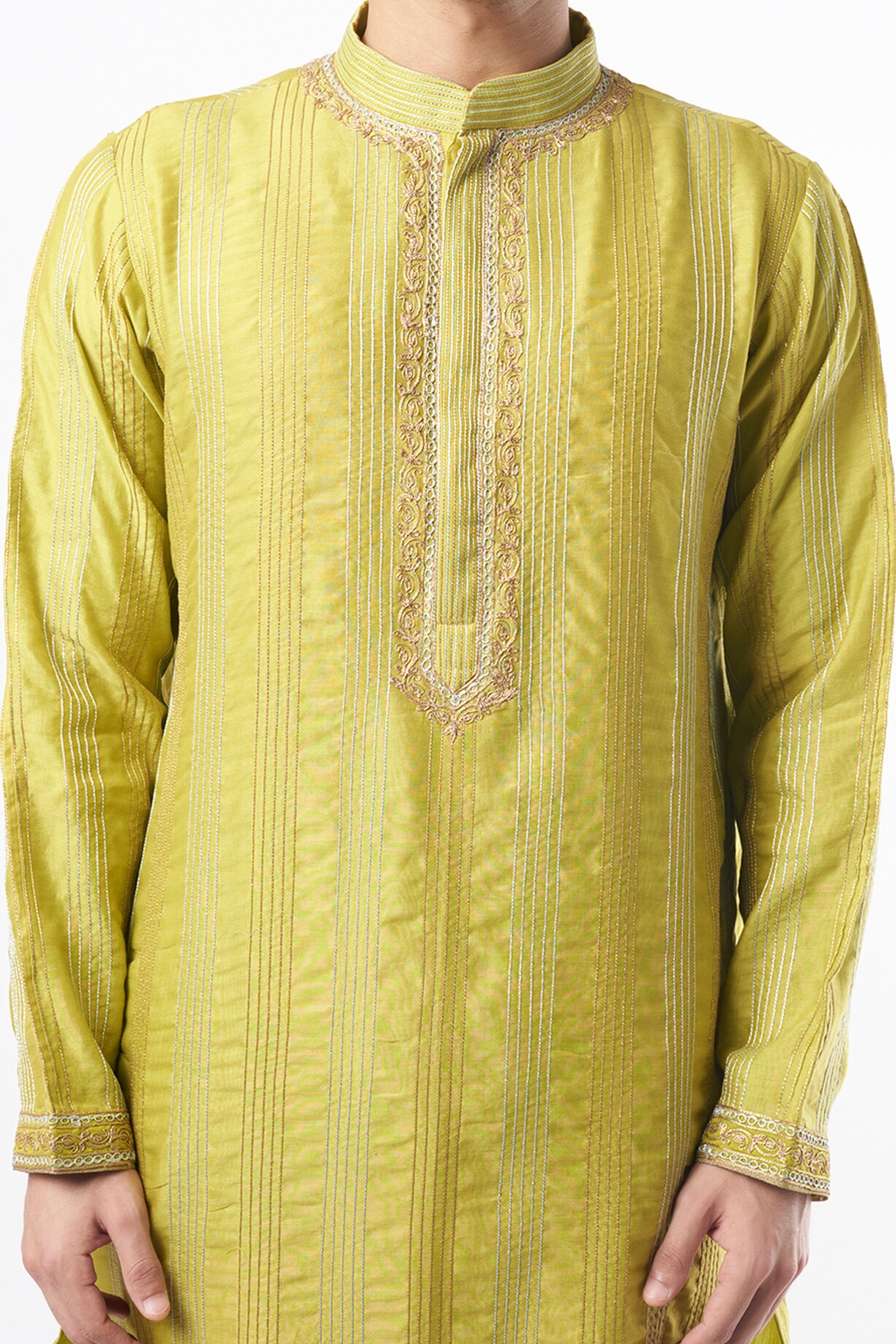 Lime Green Dori Embroidered Kurta Set by Rar Studio Men at Pernia's Pop ...