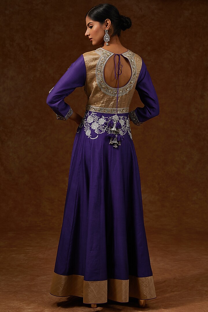 Purple Chanderi Handloom Aari Embroidered Anarkali Set Design by Rar ...