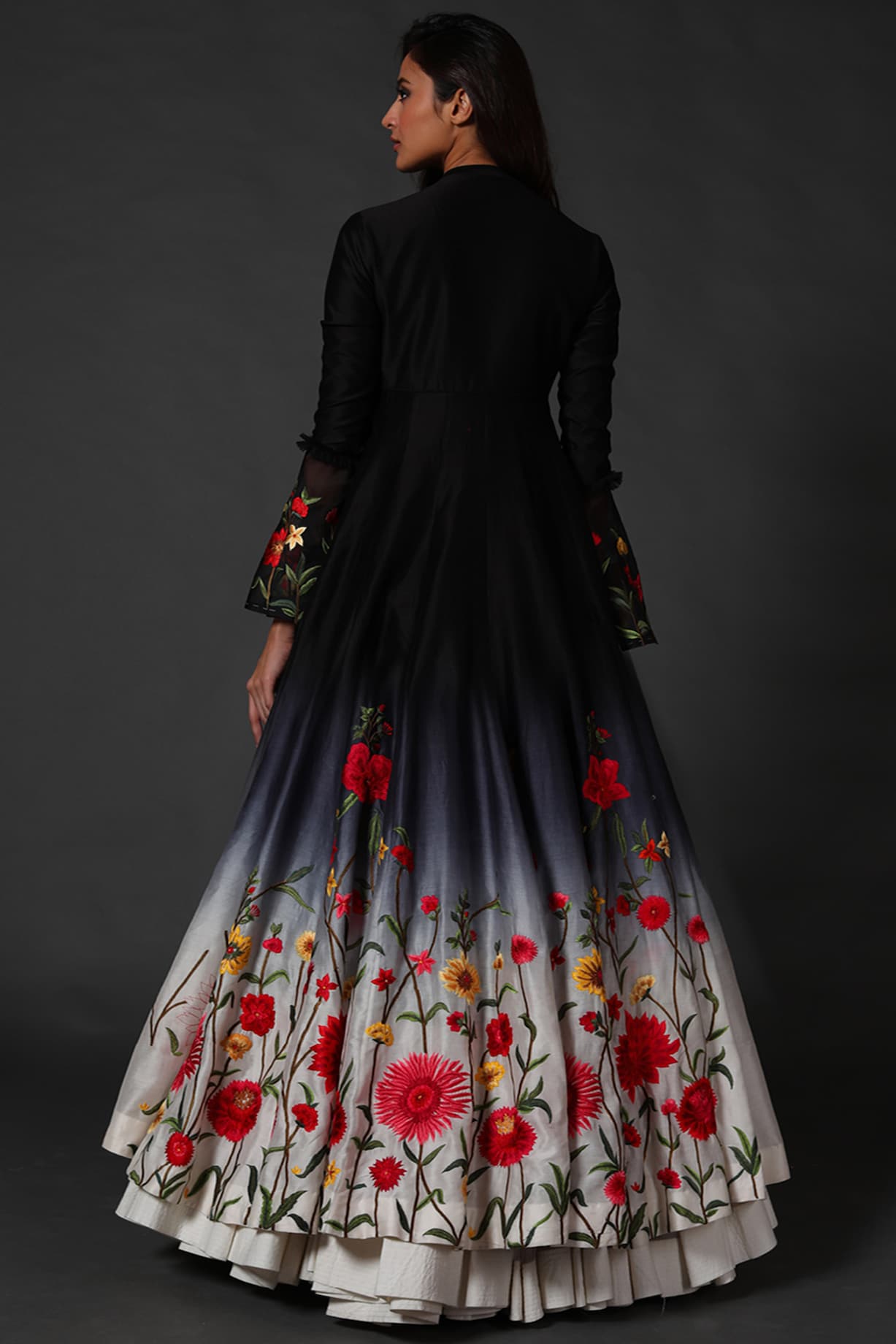 Black Ombre Machine Embroidered Anarkali Set by Rohit Bal at Pernia's ...