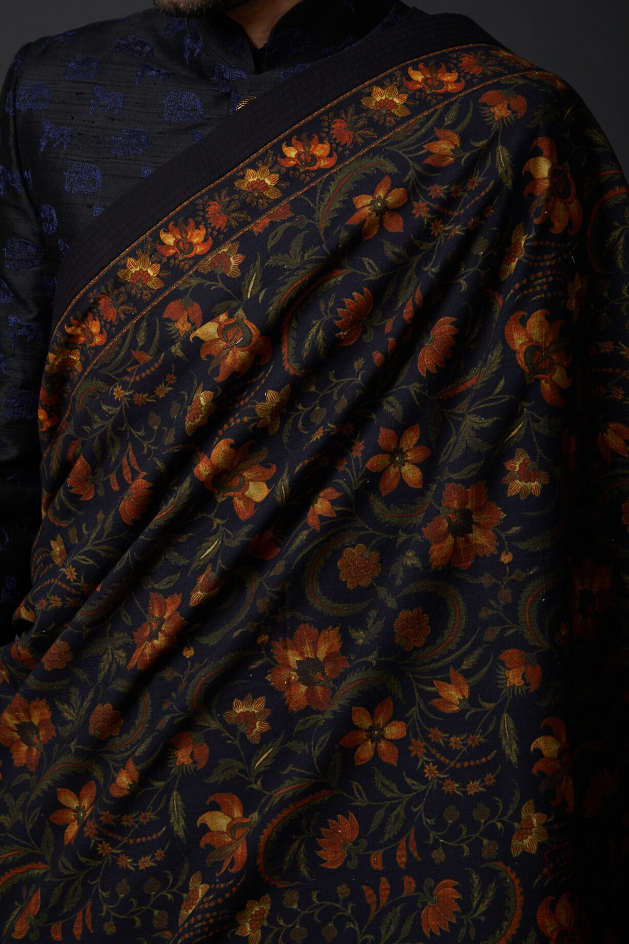Indigo Blue Digital Printed Shawl by Rohit Bal Men at Pernia's Pop Up Shop 2024