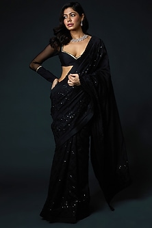 Black Hand Embroidered Saree Set Design by Rohit Bal at Pernia's Pop Up ...