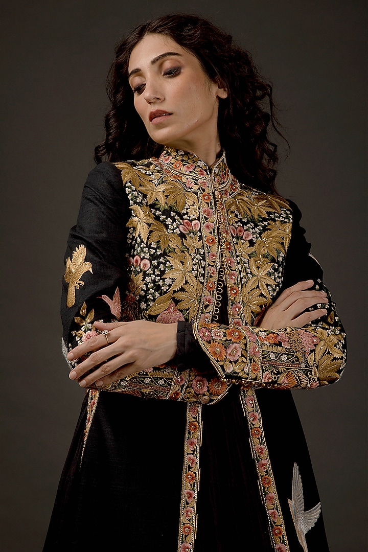 Black Hand Embroidered Jacket by Rohit Bal at Pernia's Pop Up Shop 2026