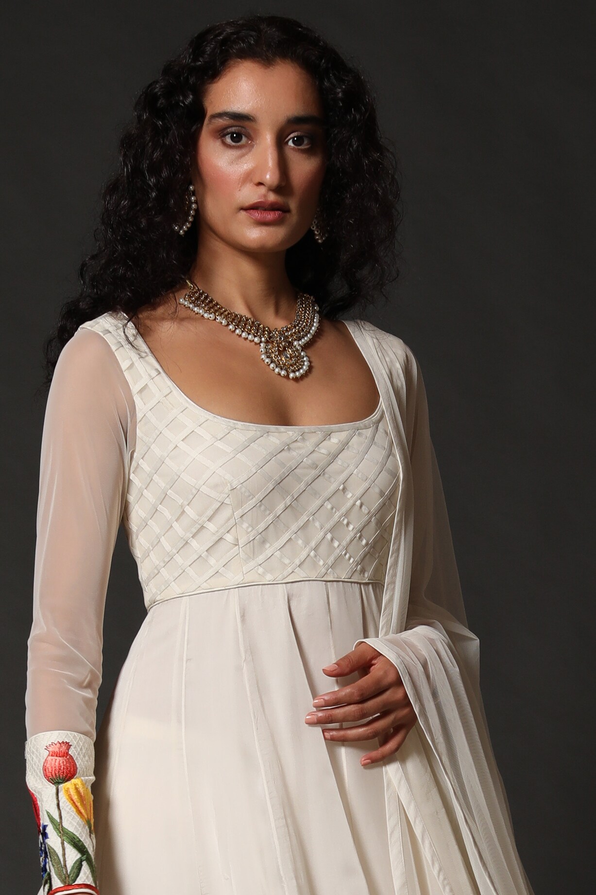 Ivory Chanderi Anarkali Set With Embroidery by Rohit Bal at Pernia's ...