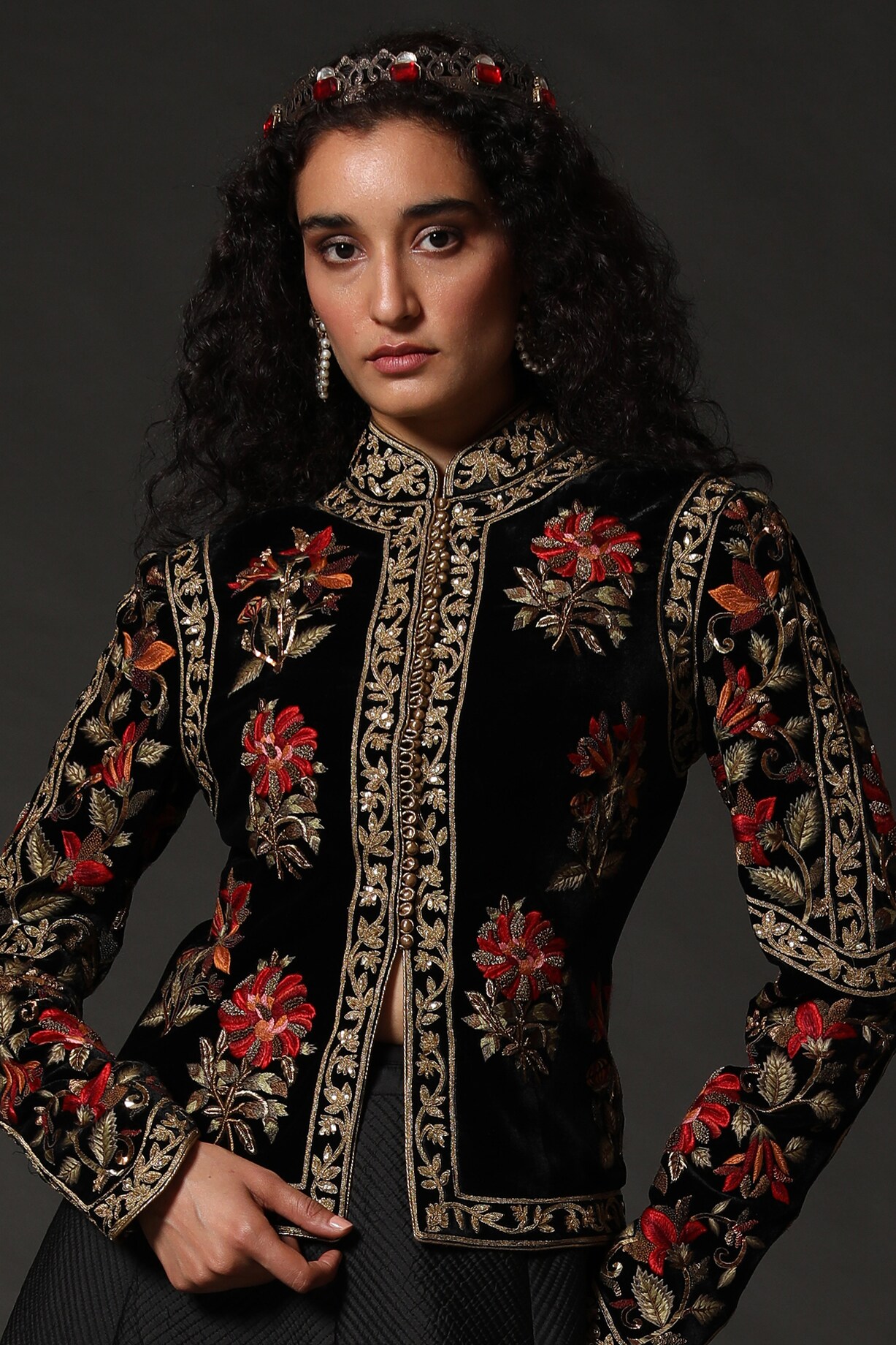 Black Hand Embroidered Jacket by Rohit Bal at Pernia's Pop Up Shop 2025