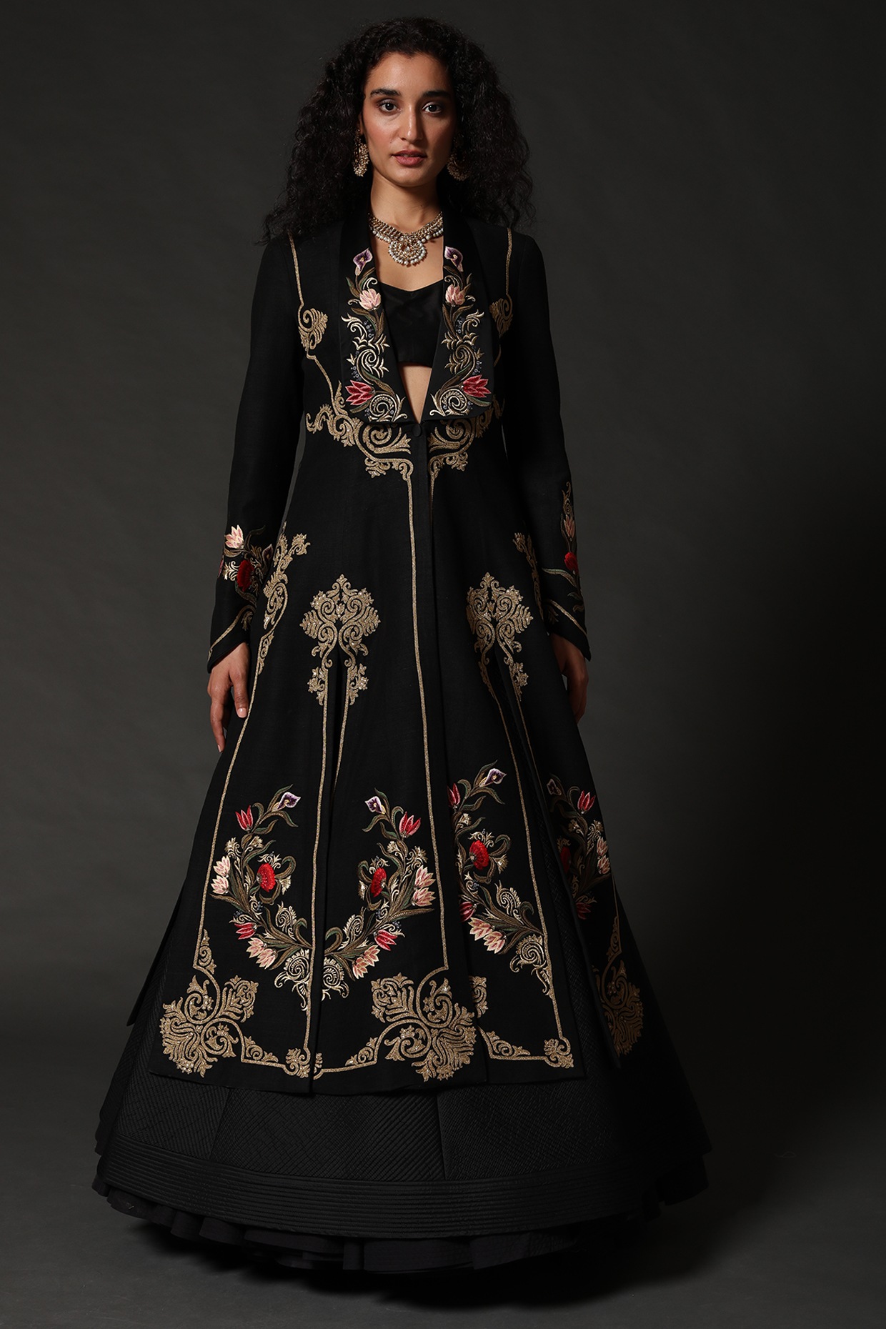 Black Machine Embroidered Jacket by Rohit Bal at Pernia's Pop Up Shop 2025
