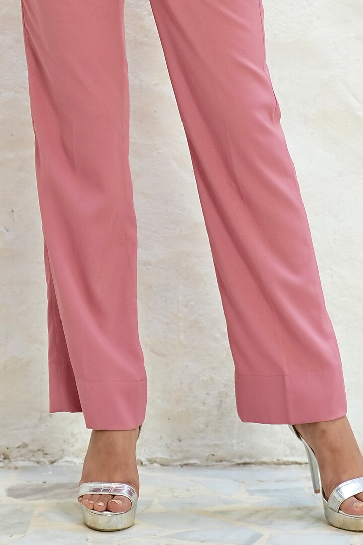 Onion Pink Mouse Crepe Machine Embroidered Co-Ord Set by Rabnoor K ...