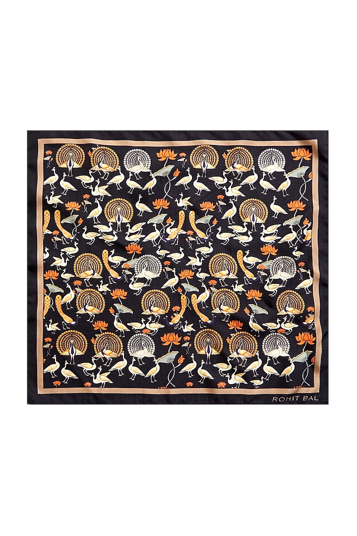 Black Pocket Square With Digital Print (Set of 2) by Rohit Bal Men at ...