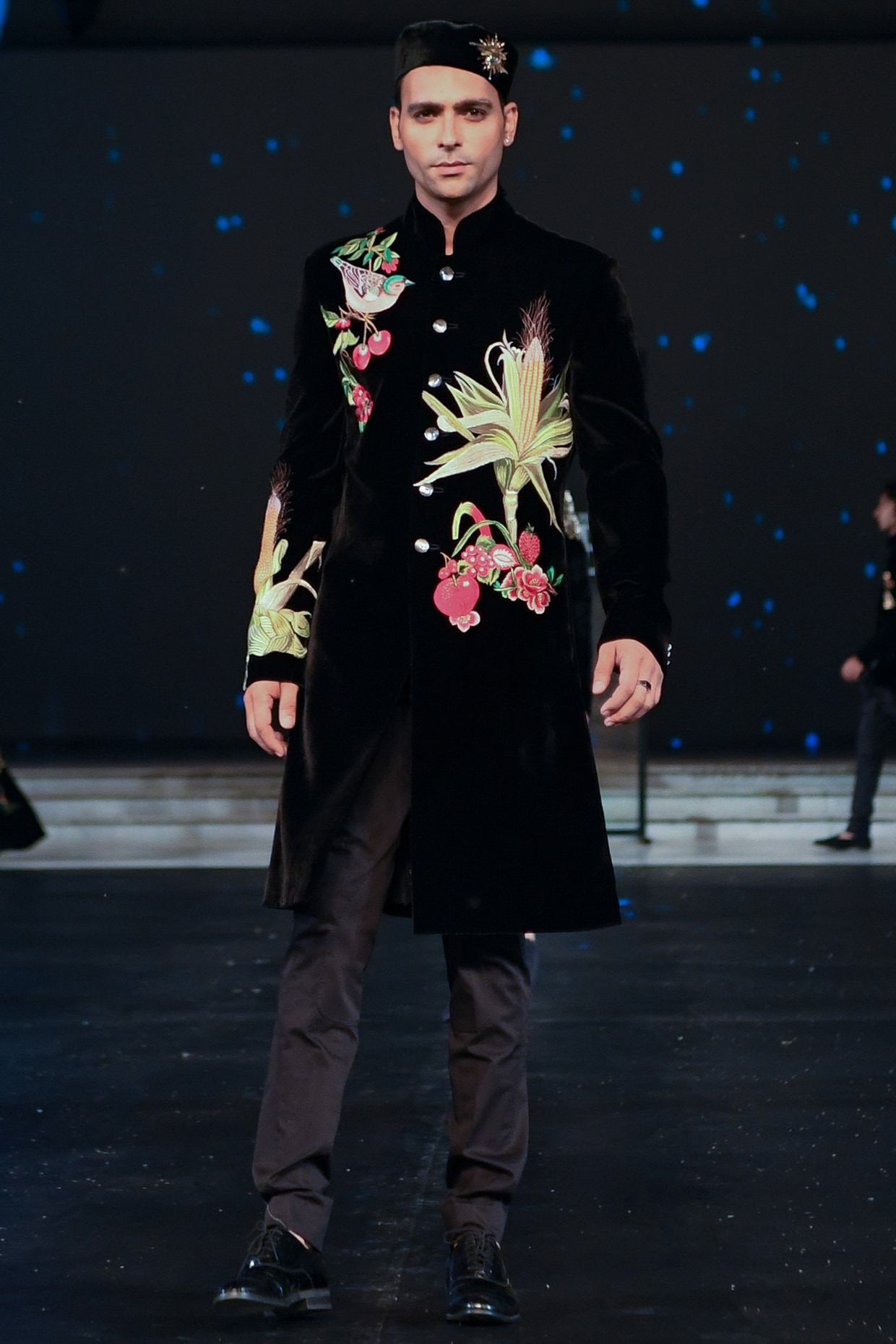 Black Silk Velvet Hand & Machine Embroidered Groom Sherwani by Rohit ...