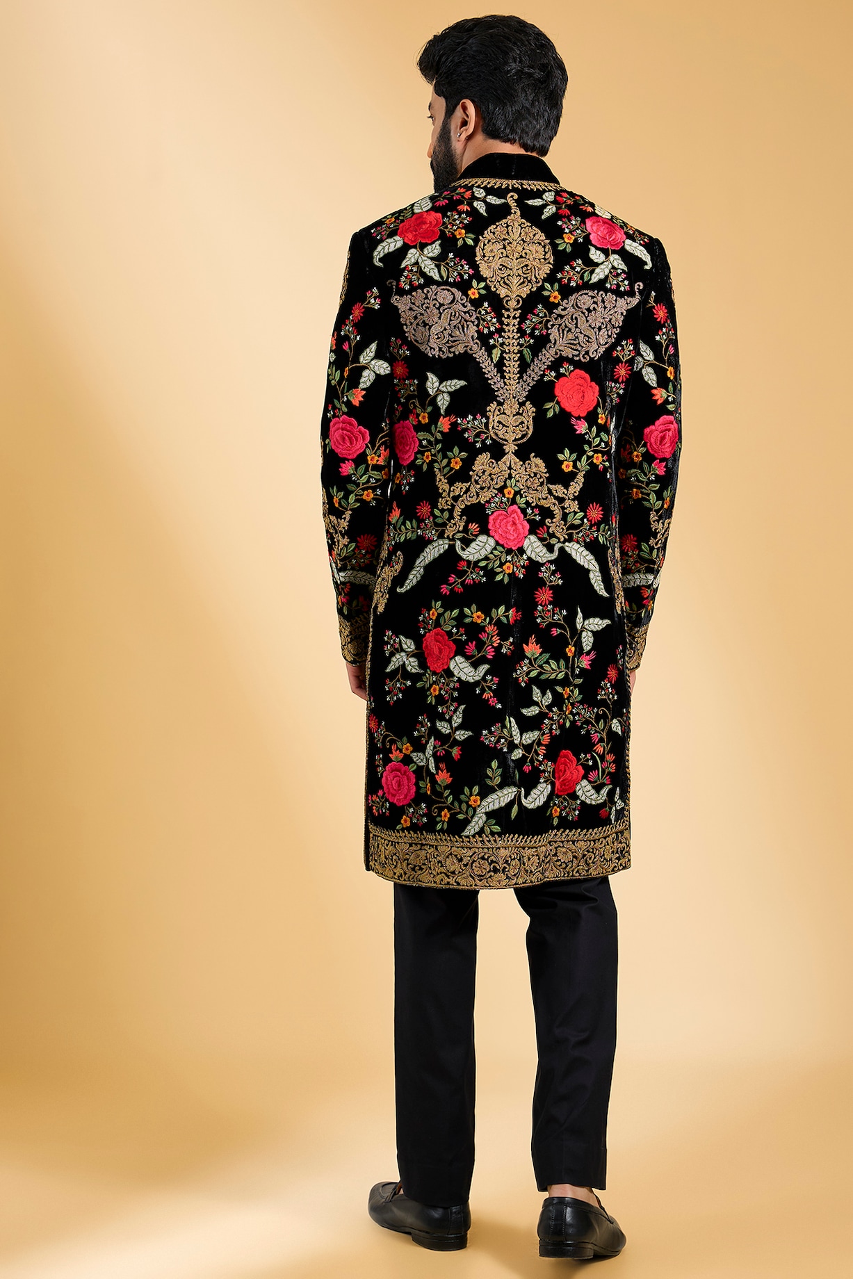 Black Silk Velvet Sherwani by Rohit Bal Men at Pernia's Pop Up Shop 2026