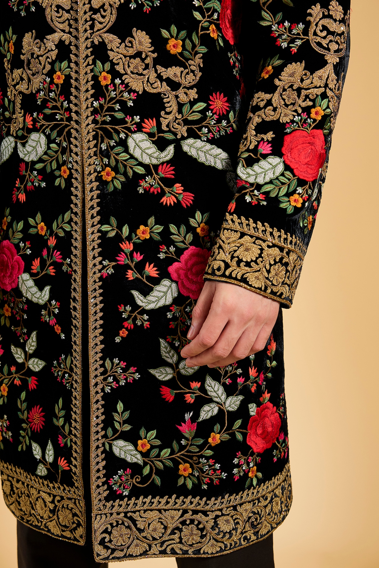 Black Silk Velvet Sherwani by Rohit Bal Men at Pernia's Pop Up Shop 2026