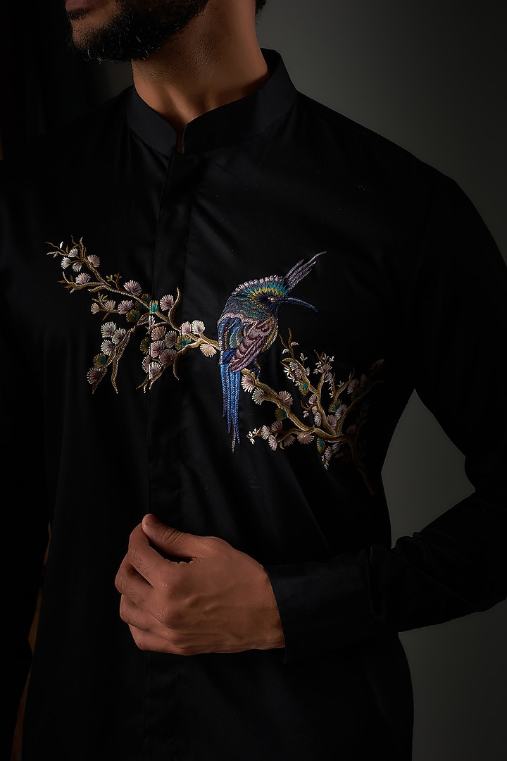 Black Poplin Thread Embroidered Shirt by Rohit Bal Men at Pernia's Pop ...