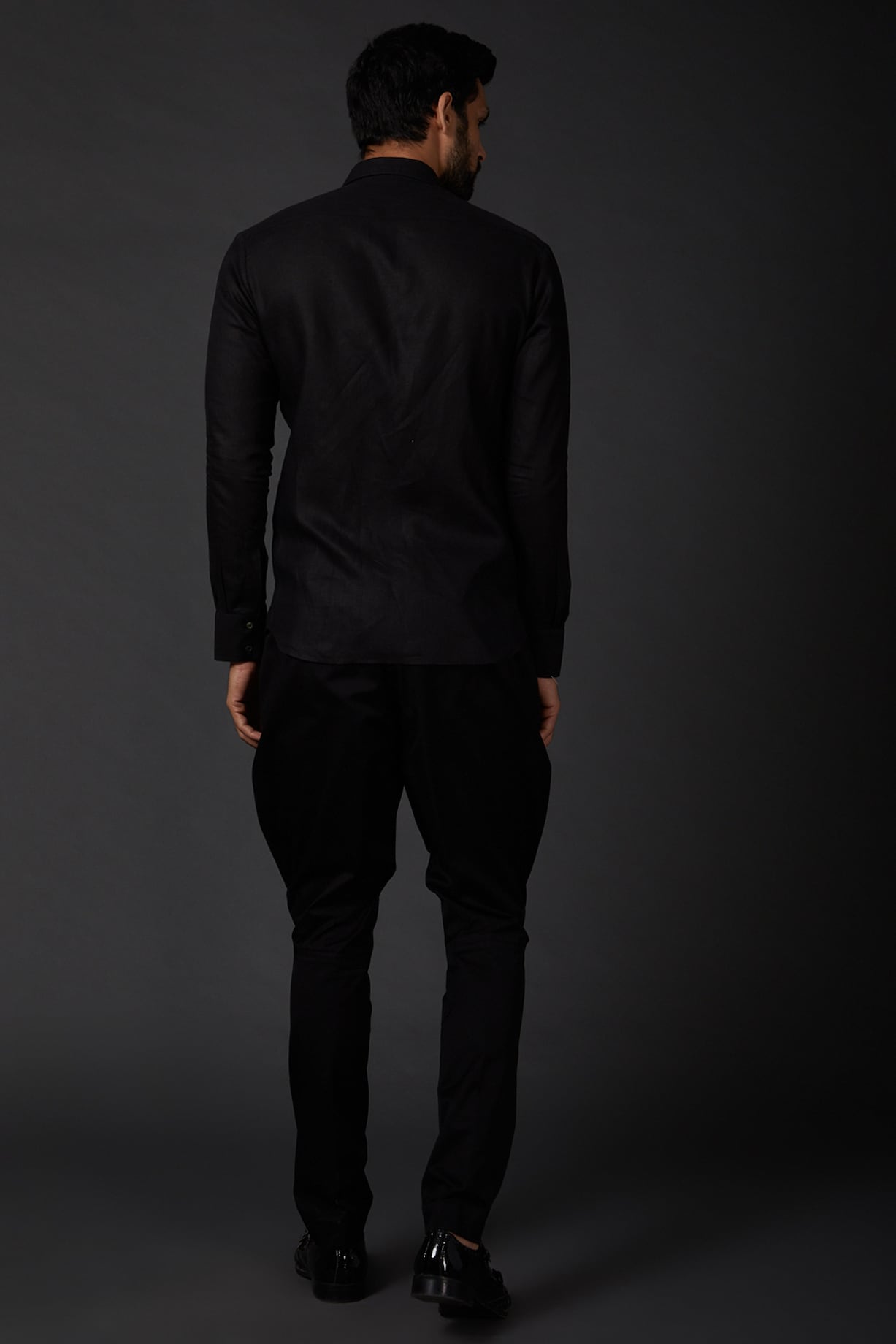 Black Embroidereed Linen Shirt by Rohit Bal Men at Pernia's Pop Up Shop ...