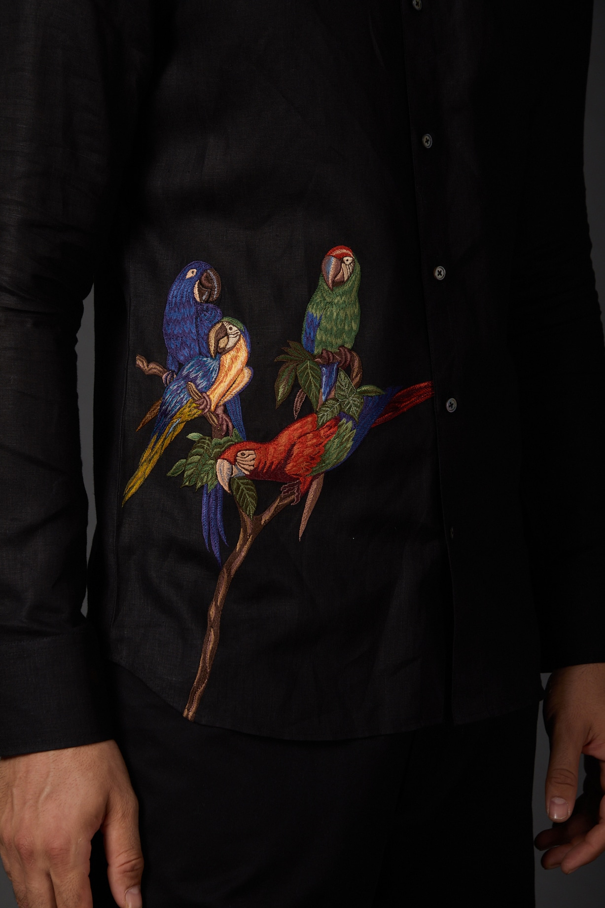 Black Embroidereed Linen Shirt by Rohit Bal Men at Pernia's Pop Up Shop ...