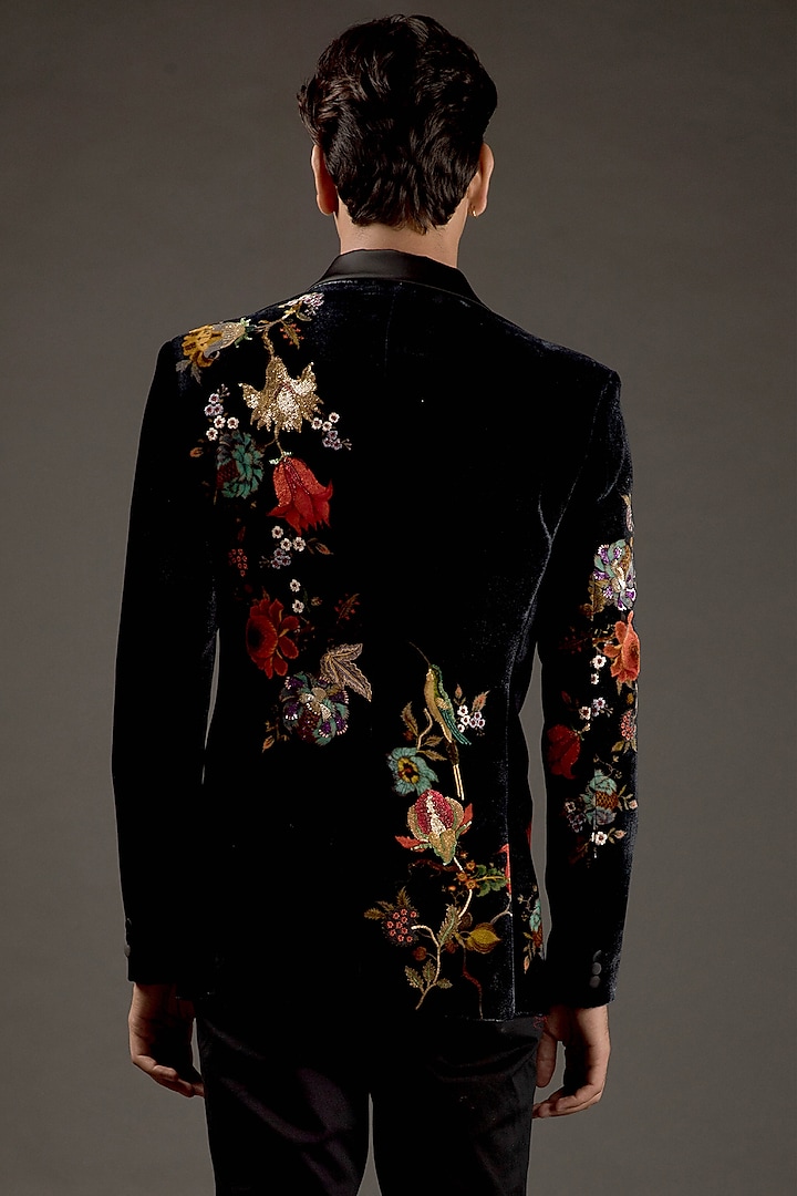 Black Silk Embroidered Tuxedo Jacket by Rohit Bal Men at Pernia's Pop ...