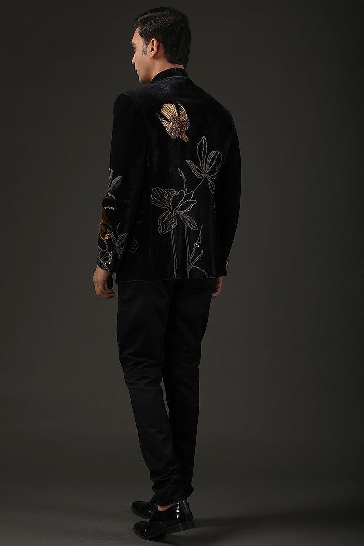 Black Printed Bandhgala Jacket by Rohit Bal Men at Pernia's Pop Up Shop ...