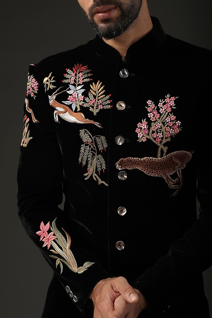 Black Embroidered Sherwani Design by Rohit Bal Men at Pernia's Pop Up ...