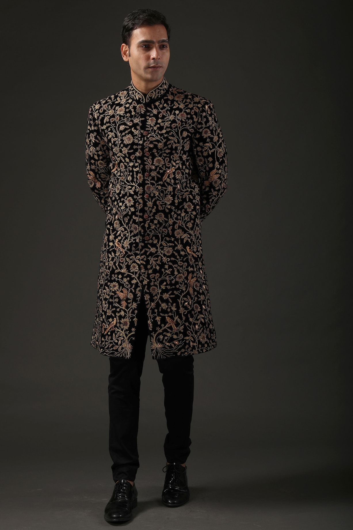 Black Velvet Embroidered Groom Sherwani by Rohit Bal Men at Pernia's ...