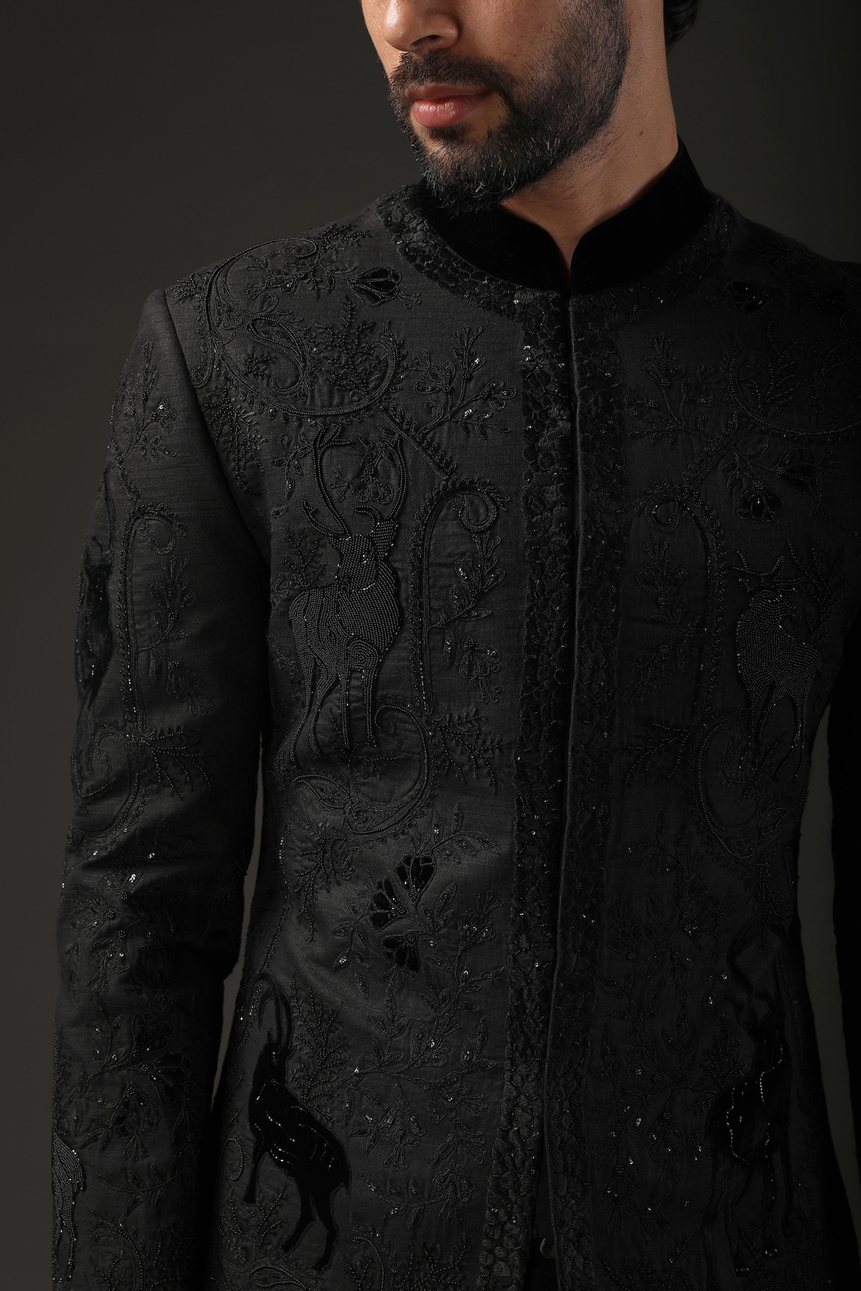 Black Matka Silk Embroidered Groom Sherwani by Rohit Bal Men at Pernia ...