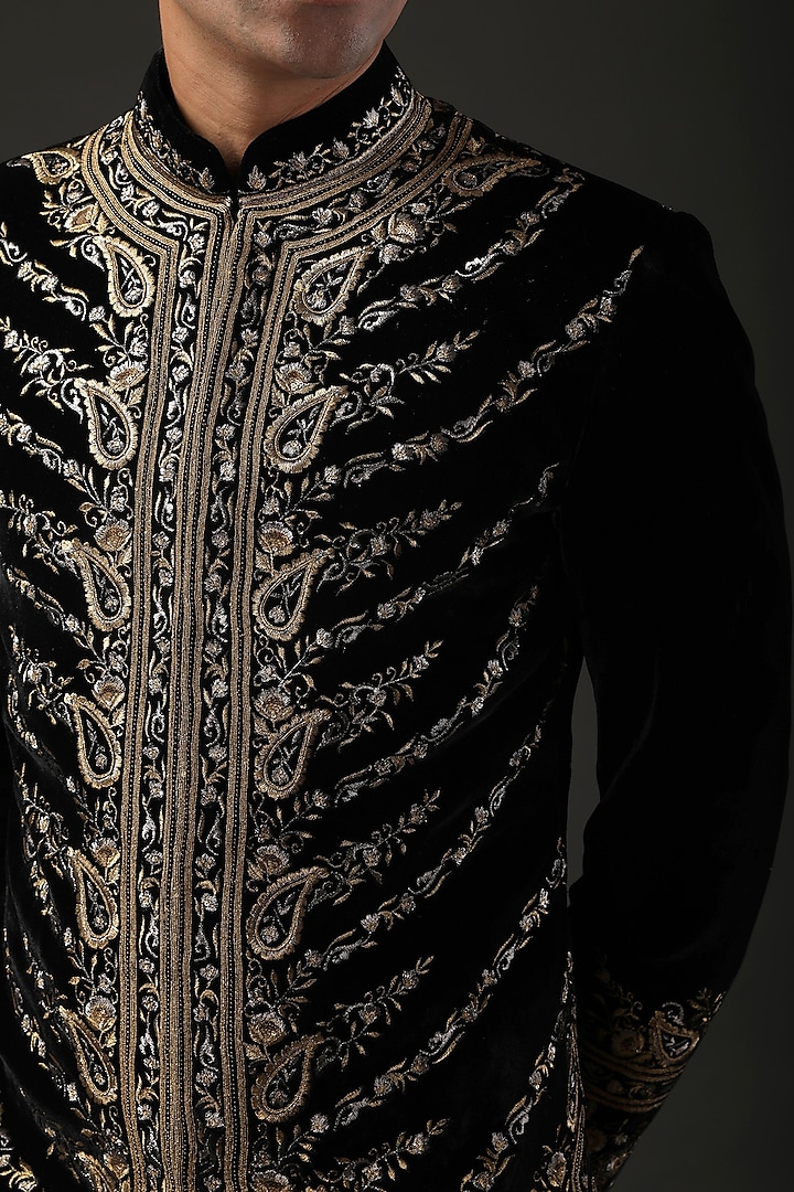 Black Embroidered Sherwani Design by Rohit Bal Men at Pernia's Pop Up ...