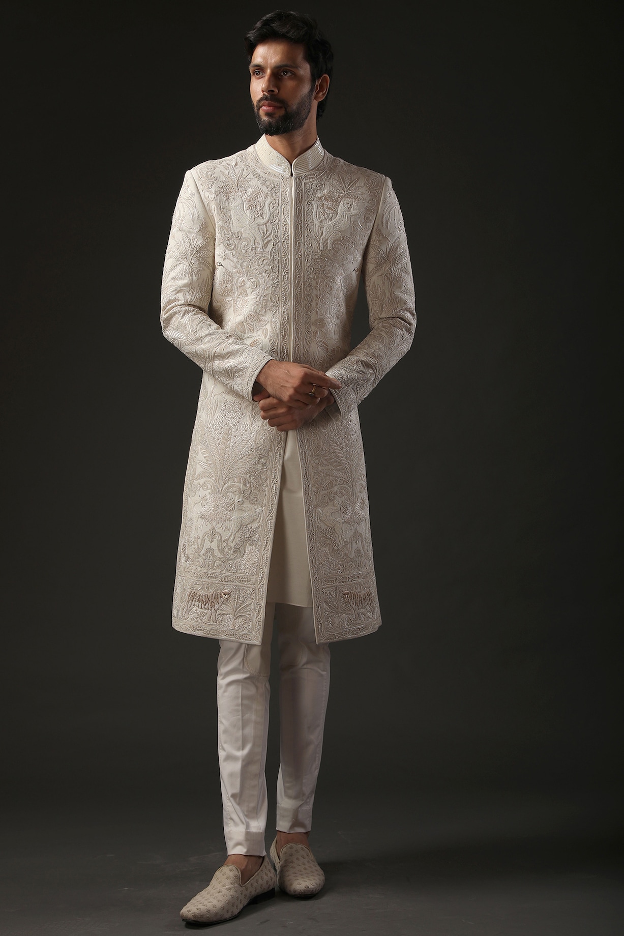 Ivory Silk Embroidered Groom Sherwani by Rohit Bal Men at Pernia's Pop ...