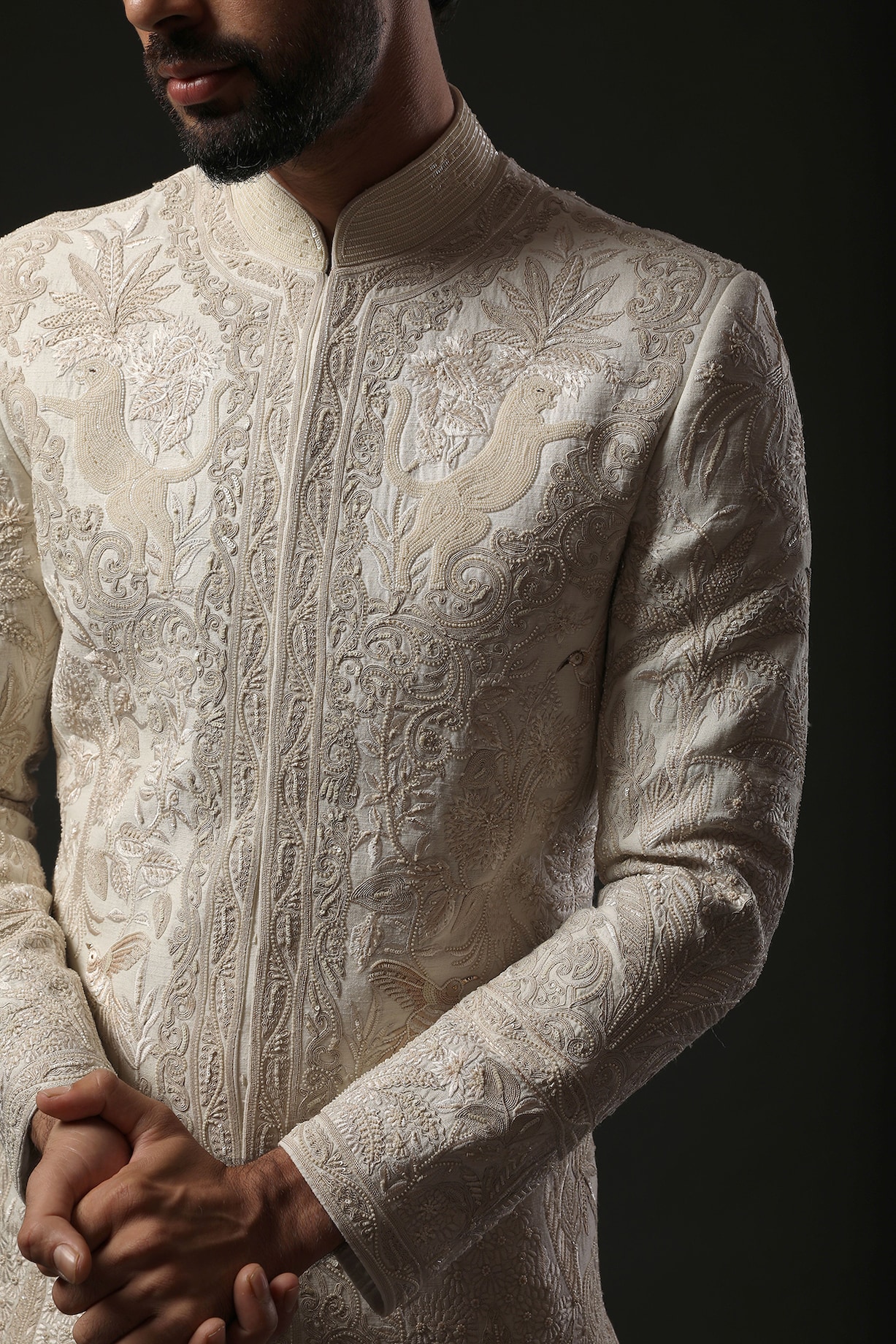 Ivory Silk Embroidered Groom Sherwani by Rohit Bal Men at Pernia's Pop ...