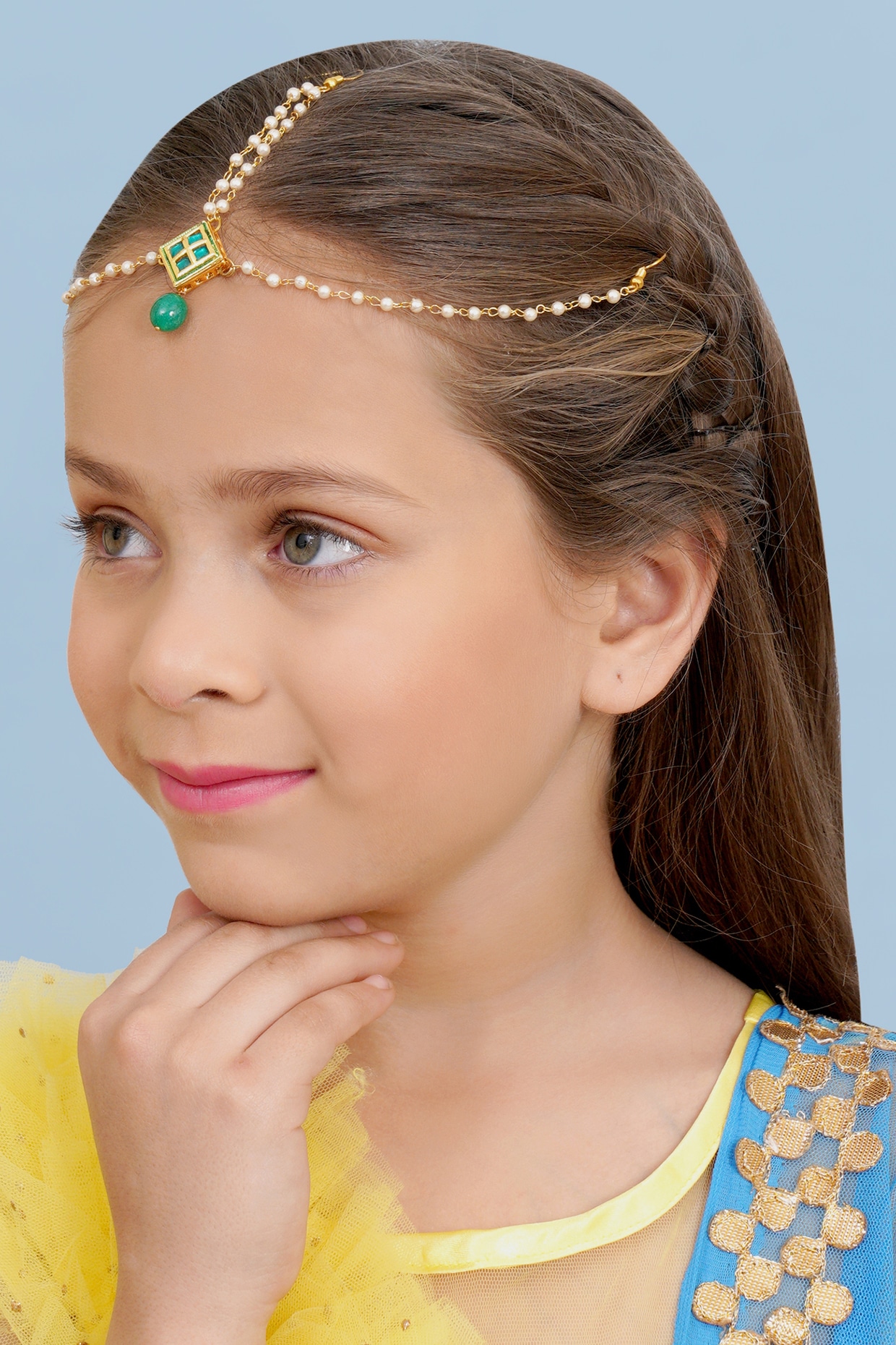 Gold Finish Meenakari Layered Matha Patti by Ruby Raang Kids at Pernia ...