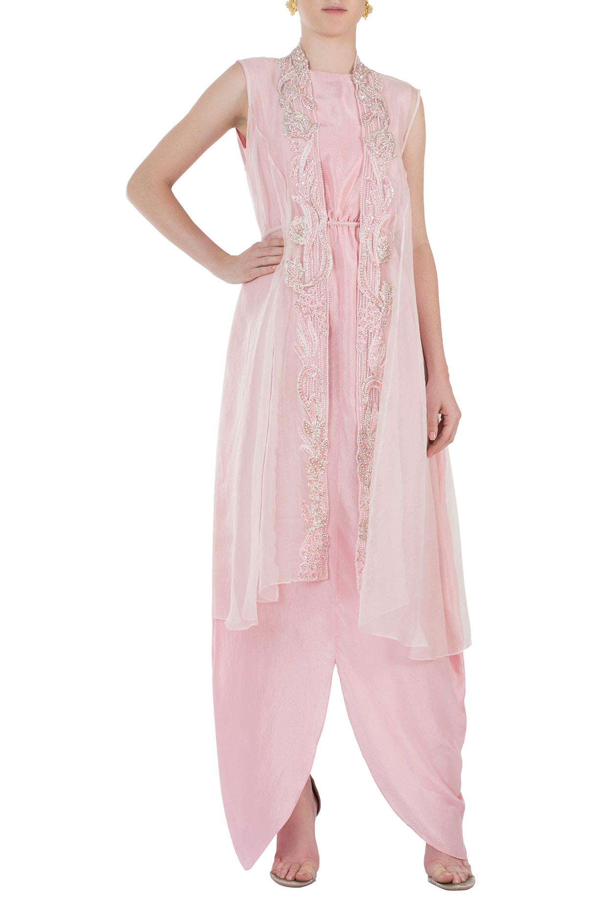 Pink embroidered jacket dress available only at Pernia's Pop Up Shop. 2024