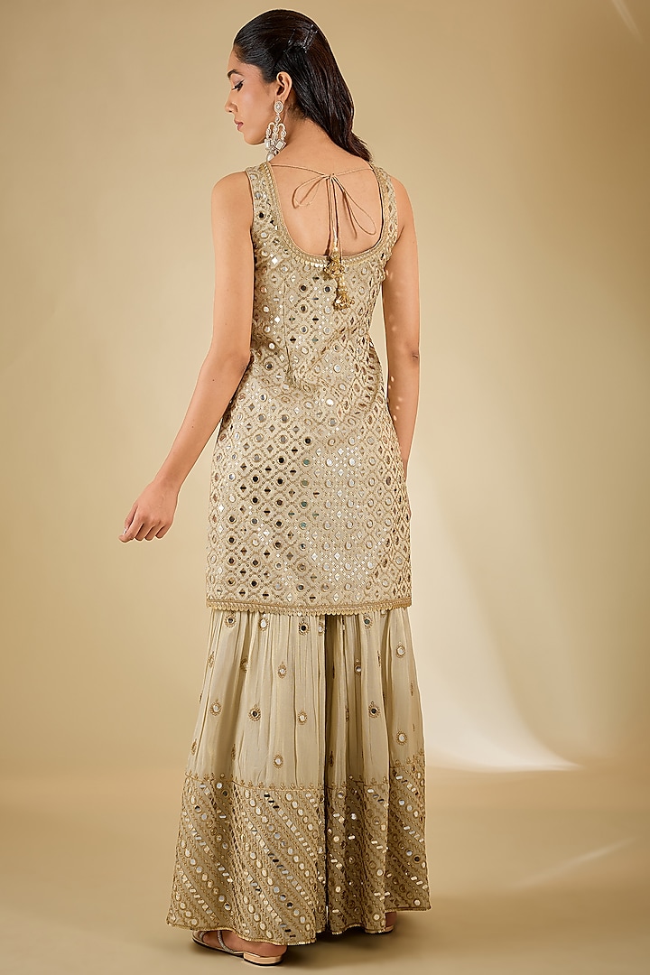 Beige Tissue Silk Mirror Embellished Wedding Sharara Set by RCKC AURUM ...