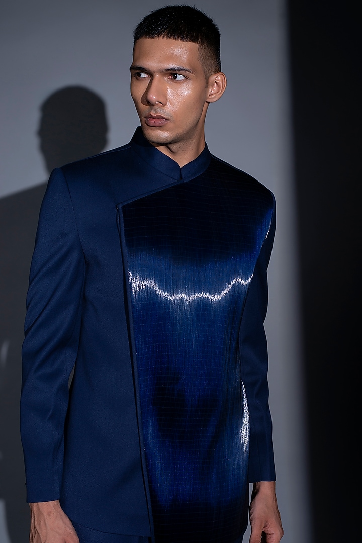 Navy Blue Metallic Cord Bandhgala Set Design by Rimzim Dadu Men at ...
