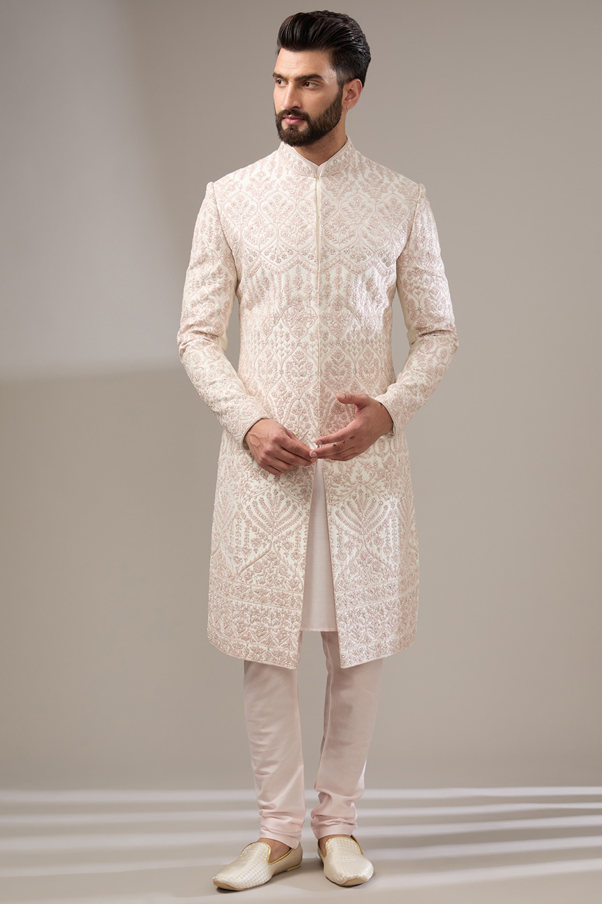 Pink Silk Poth Embroidered Wedding Sherwani Set by RE CHANNEL at Pernia ...