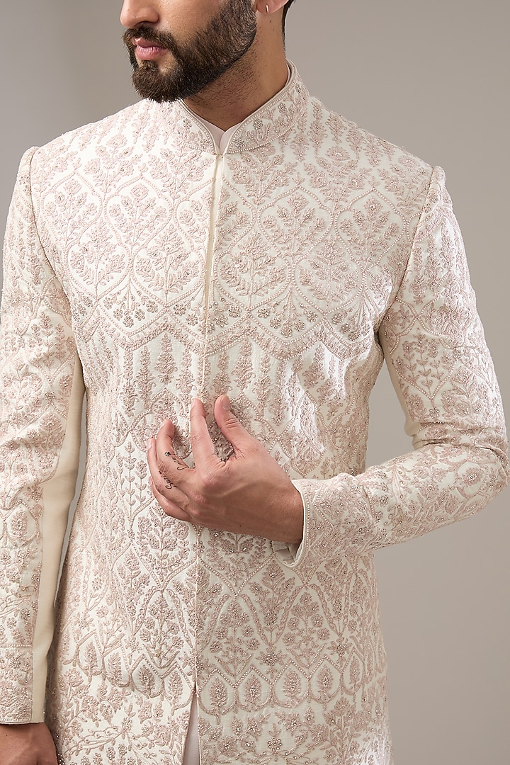 Pink Silk Poth Embroidered Wedding Sherwani Set by RE CHANNEL at Pernia ...