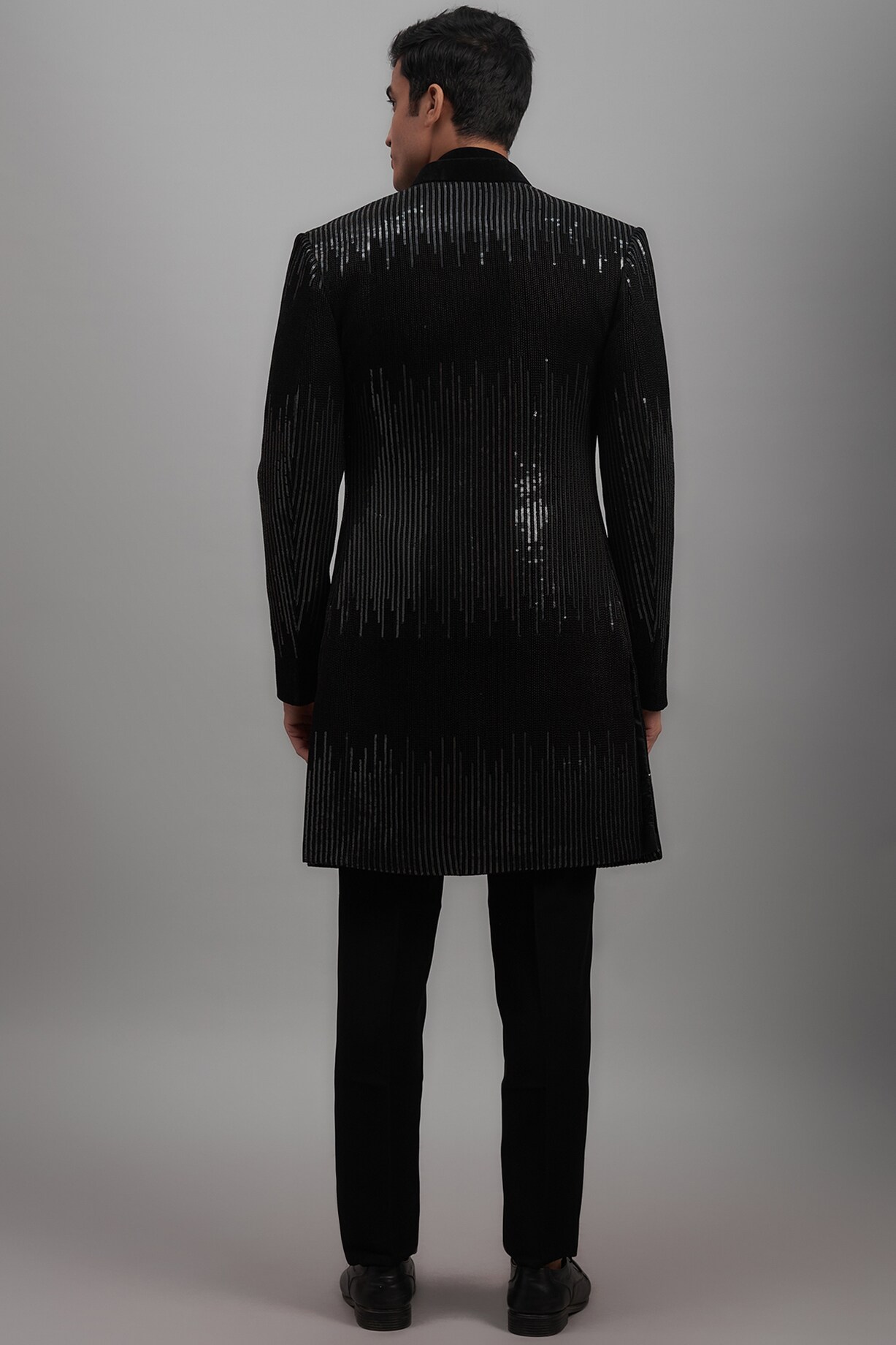 Black Velvet Sequins Embroidered Indowestern Jacket Set by RE CHANNEL at Pernia's Pop Up Shop 2025