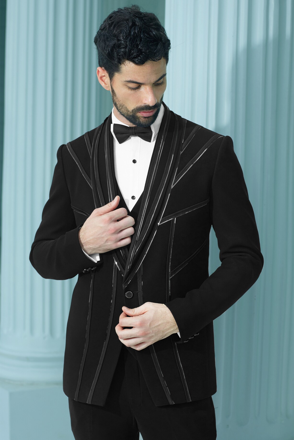 Buy RE CHANNEL Black Japanese Suiting Fabric Tuxedo Set at Pernia ...