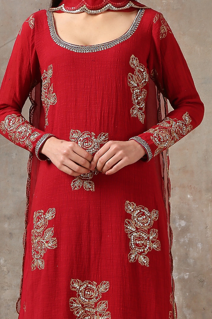 Red Printed & Embroidered Kurta Set Design by Rekha Agra at Pernia's ...